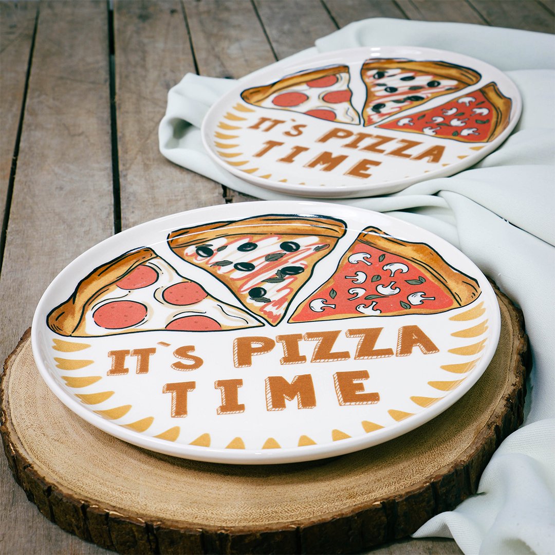 Conjunto de Pratos Rasos Com 06 Peças 26cm - Pizza Time - Oxford